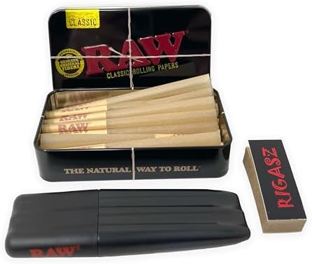 RAW Black Metal Tin Box with 20 Lean Conical Filter Tubes, Three Cone ...