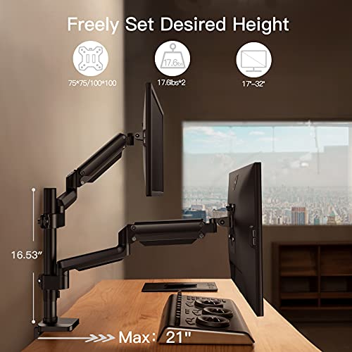 HUANUO Dual Monitor Arm Stand, Gas Spring Monitor Mount Riser with C ...