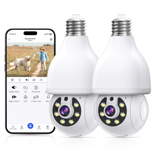 Light Bulb Security Camera, 5G& 2.4GHz WiFi 2K Security Cameras ...