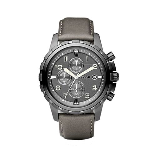 Fossil Chronograph Grey Dial Grey Leather Band Mens Watch FS4544 ...