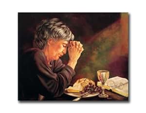 Amazon.com: Gratitude Old Lady Praying At Dinner Table Daily Bread ...