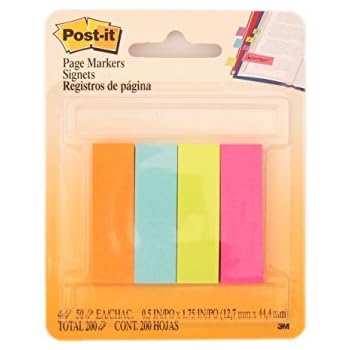 Amazon.com : Post-it Page Markers, Assorted Colors, .5 in x 1.75 in, 50 ...