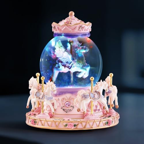 Mr.Winder, Carousel Horses Music Box Snow Globe, with Colorful Lights ...