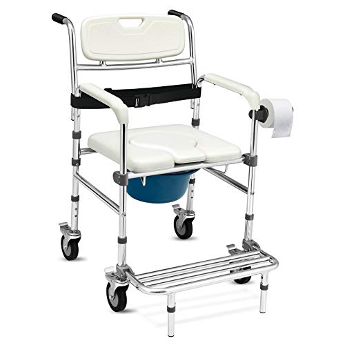 Giantex 3 in 1 Lightweight Shower Commode, Transport Bedside Commode ...