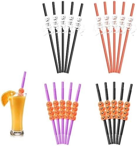 OKA 20 Pack Halloween Party Plastic Drinking Straws Skeleton Skull and ...