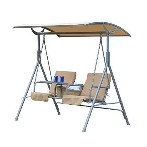 Amazon.com : Outsunny 2 Person Covered Patio Swing w/Pivot Table ...