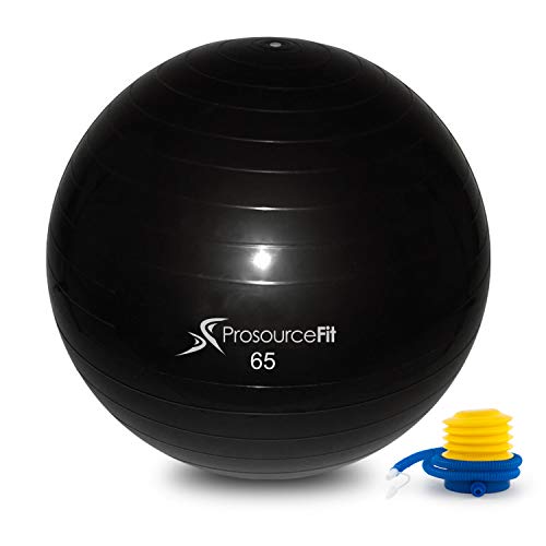 ProsourceFit Stability Exercise Ball with Foot Pump, Black 65 cm, Anti ...