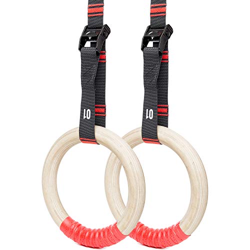 Gymnastic Rings with Adjustable Straps - Wooden Olympic Gymnastics Ring ...