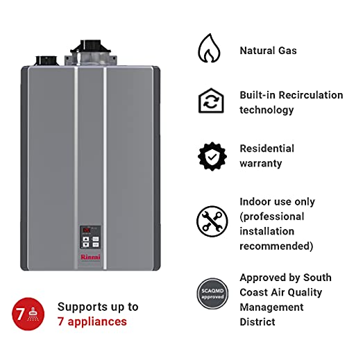Rinnai RU199iN Condensing Tankless Hot Water Heater, 11 GPM, Natural Gas, Indoor Installation ...