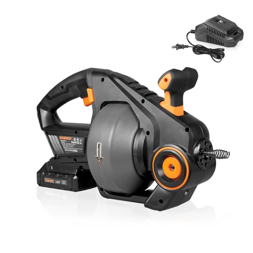 DOMINOX Electric Drain Snake with 2.0Ah Battery and 25FT Plumbing ...