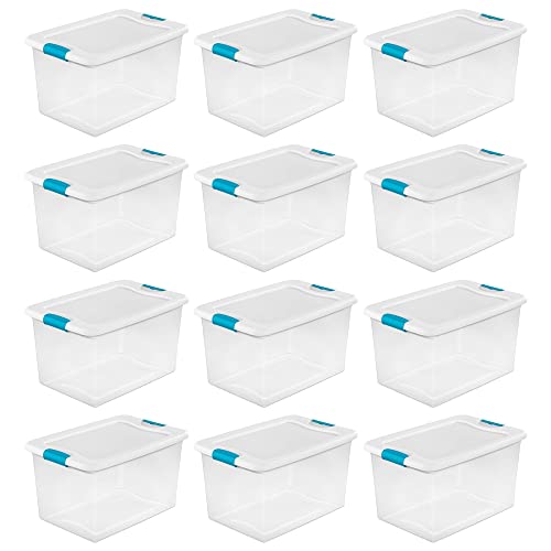 Sterilite 64 Qt Clear Plastic Stackable Storage Bin w/White Latching ...