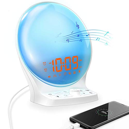 Wake Up Light Alarm Clock, Sleeping Sound Machine, 7 Color Night Light ...
