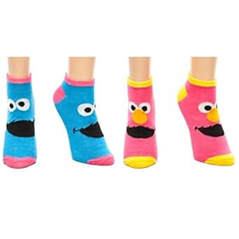 Amazon.com: Sesame Street Elmo & Cookie Monster Ankle Sock PPK of TWO ...