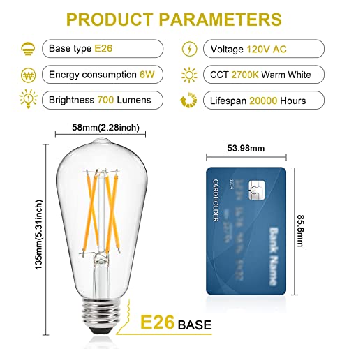 Ascher Dimmable LED Edison Bulbs 60 Watt Equivalent, Eye Protection Led ...