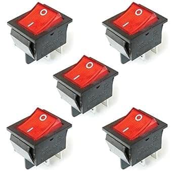 M S COMPONENT 5PCS Red Rocker Switch With Neon Indicator Light ...