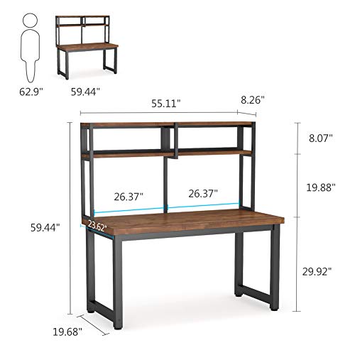 Tribesigns Solid Wood Computer Desk with Hutch, Vintage Industrial 55 ...
