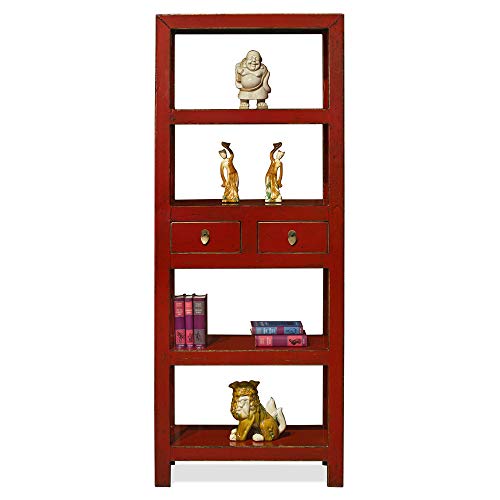 Amazon.com: ChinaFurnitureOnline Elmwood Zen Bookcase, Distressed Red ...