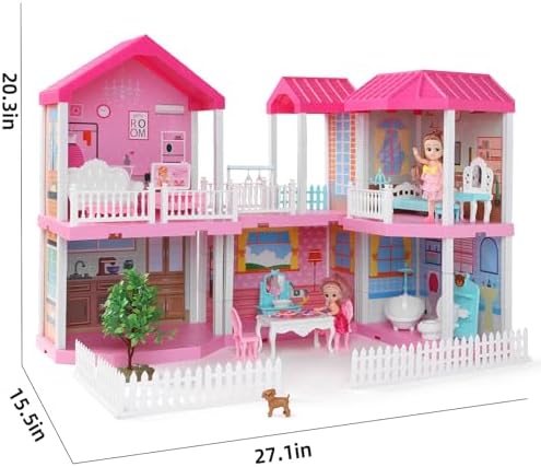 TEMI Dollhouse Dreamhouse Girls Pretend Toys - Doll Figure w/Furniture ...