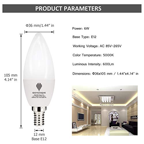 Goyaesque C37 LED Candelabra Light Bulb 6W Chandelier B11 Non Dimmable ...