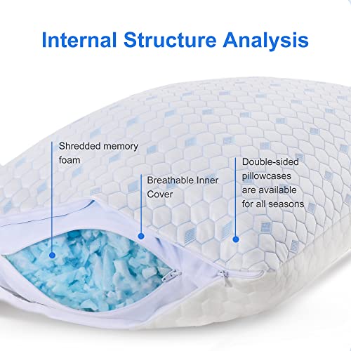 ESHINE Cooling Pillows King Size - Shredded Memory Foam Pillows, Gel Infused Cool Pillow ...