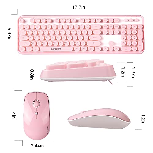 Pink Wireless Keyboard Mouse Combo, 2.4GHz Wireless Retro Typewriter ...