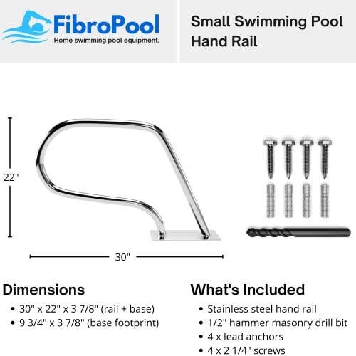 FibroPool Swimming Pool Hand Rail with Easy Mount Base Plate, Rust and ...