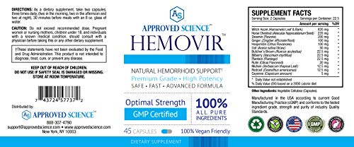 Approved Science Hemovir - Hemorrhoid Support Supplement - 45 Capsules ...