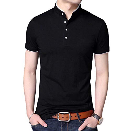Decrum DISC Short Sleeve Black Henley Shirts for Men – Casual Polo Mens ...