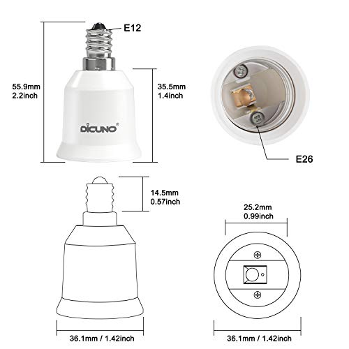 DiCUNO E12 to E26 Adapter, Candelabra E12 Socket to Medium (Standard ...