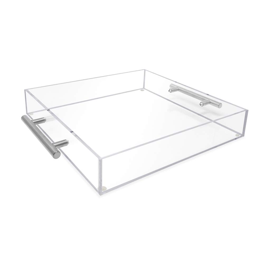 Isaac Jacobs Clear Acrylic Serving Tray (12x12) with Silver Metal ...