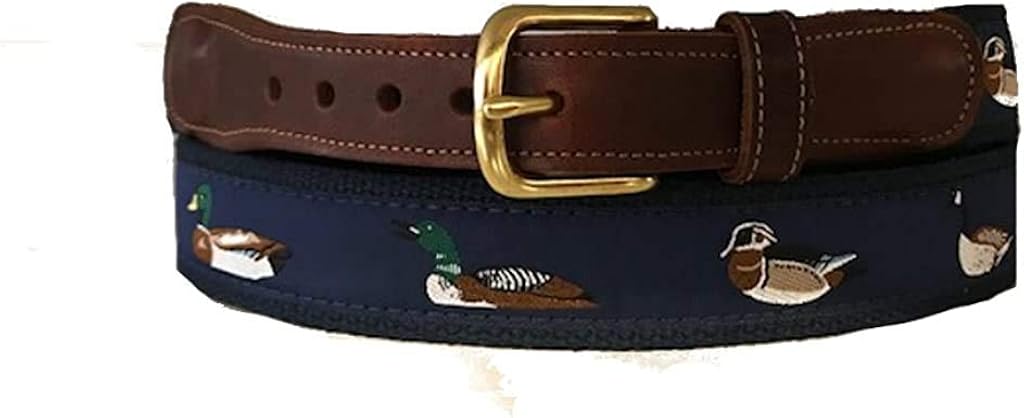 Men's Preston Leather Ribbon Navy Blue Waterfowl Ducks Geese Mallard ...