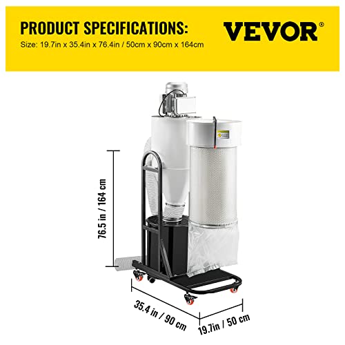 VEVOR 2 HP Dust Collector, Portable Cyclone Dust Collector, 1,500 CFM ...