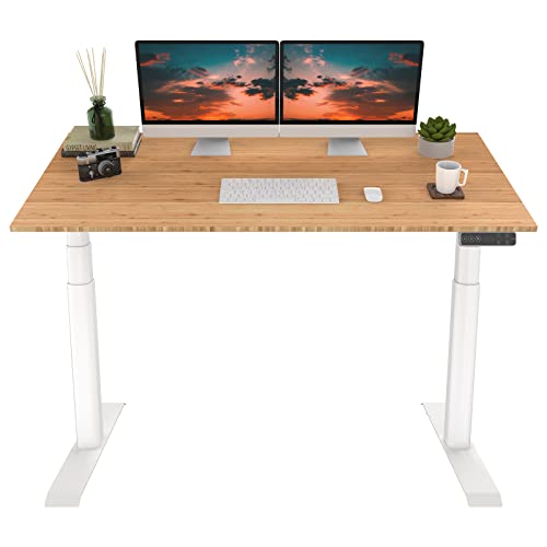 FLEXISPOT E8 Dual Motor 3 Stages Bamboo Electric Standing Desk 60x30 Inch Oval Leg Whole-Piece ...