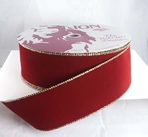 Amazon.com: Wired Brick Red with Gold Edges Velvet Christmas Ribbon 2 1 ...