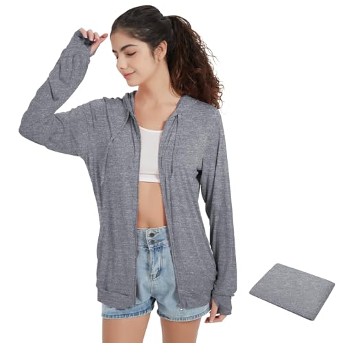 QBK Light Weight Zip Up Hoodie Thin Summer Jacket For Women(dark ...