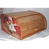 Amazon.com: Rooster Bread Box Bamboo Wood Country Farm Kitchen Roll Top ...