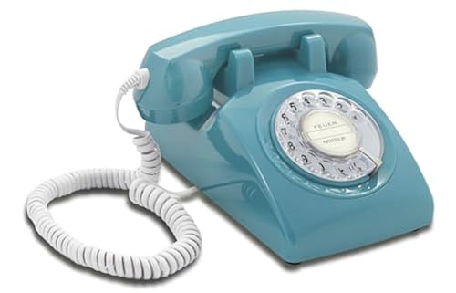 Azure Rotary Retro Phone with Classic White German Post Rotary Dial ...