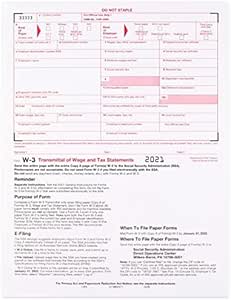 Amazon.com : W-3 Tax Transmittal Form 2021 Pack of 10 Laser Forms Summary for Transmittal of ...