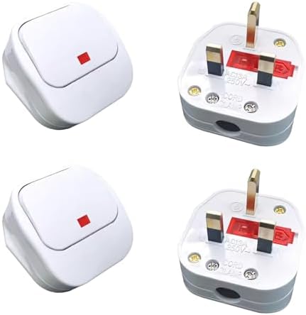 ELIKLIV Red LED Illuminated 3-Pin UK Plug (4Pack） - 13A Switched Socket ...