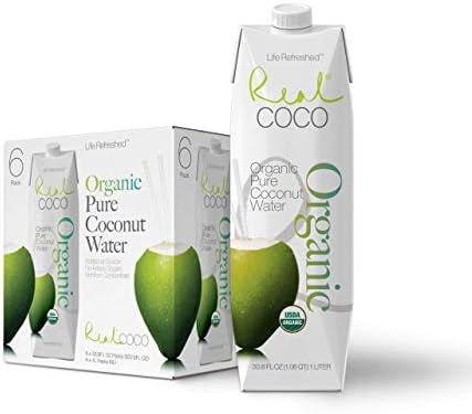 Real Coco Organic Pure Coconut Water (6-Pack 1L), USDA Organic, No ...