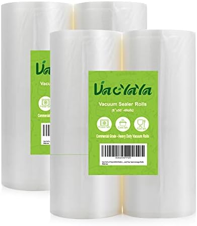 VacYaYa 4 Pack 8X50 Rolls (Total 200 feet) Vacuum Sealer Bags Rolls with BPA Free,Heavy Duty ...