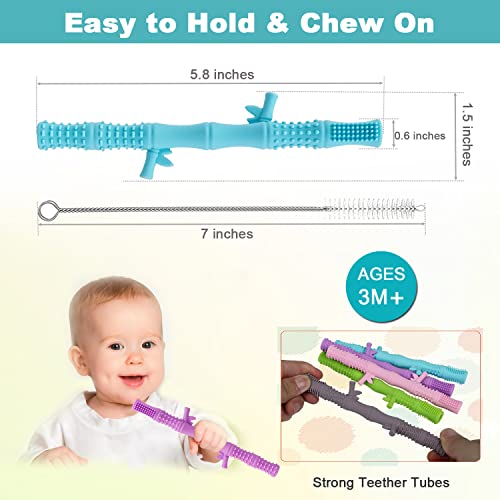 Hollow Teether Tubes for Babies 6-12 Months, 5 Pack Silicone Chew ...