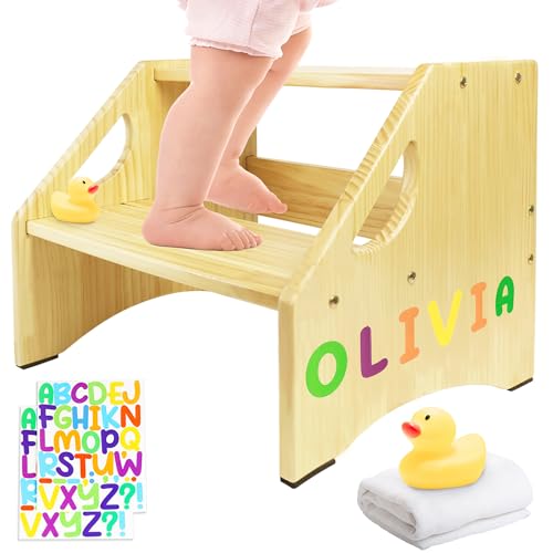 Wooden Step Stool, Two Step Stools Toddler 300 lbs Capacity with Safety ...