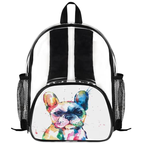 Watercolor French Bulldog Clear Backpack, Dog Pattern Heavy Duty ...