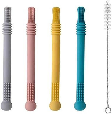 Cozy 4 Pieces Baby Teething Toys Hollow Teether Tubes with a Cleaning ...