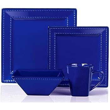 Amazon.com | 16 Piece Square Beaded Stoneware Dinnerware set by Lorren ...