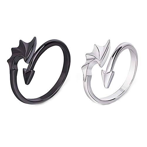Matching Goth Rings For Couples Best Friends Black Silver Angel Devil ...