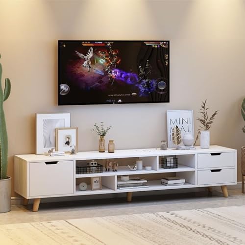 C&C Home Modern White TV Stand, Large TV Stand Shelves, Living Room ...