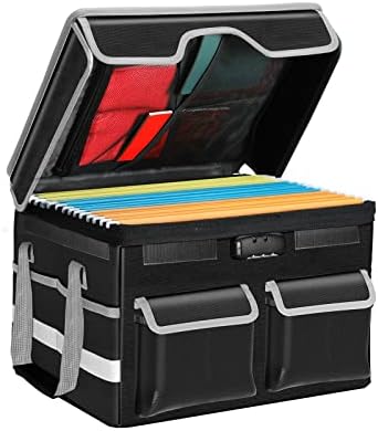 File Box with Lock Fireproof Document Box with Lid Handles Collapsible ...