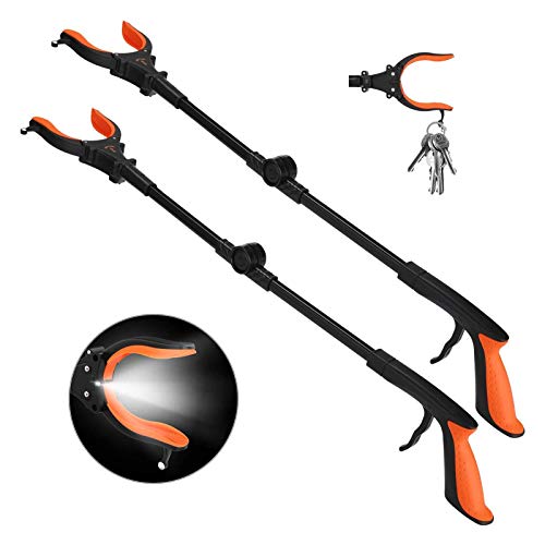 2-Pack Extendable Grabber Reacher Tool with Light, 32 Inch Foldable ...